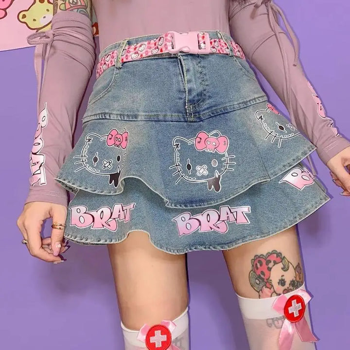 Sugarcat Brat Denim Ruffle Skirt – Juneptune