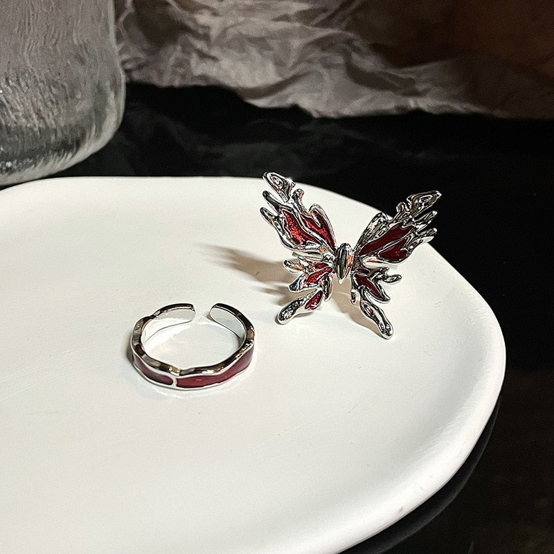 Red Butterfly Ring Set – Juneptune