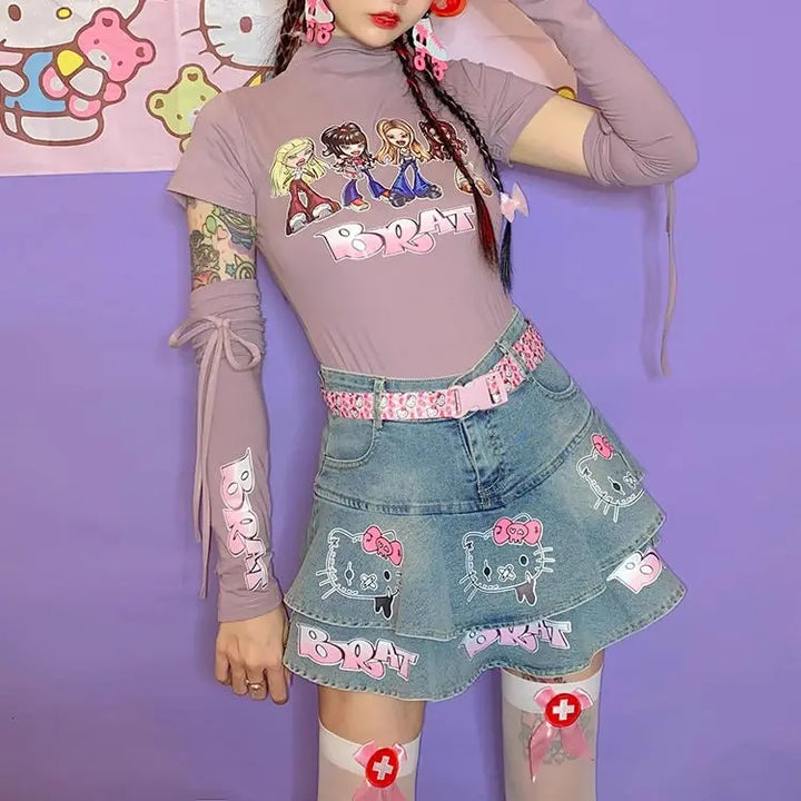 Sugarcat Brat Denim Ruffle Skirt – Juneptune