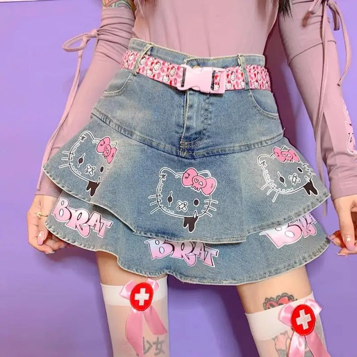 Sugarcat Brat Denim Ruffle Skirt – Juneptune