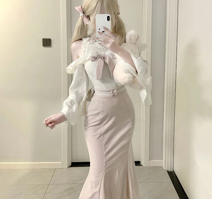 Soft Angelcore Ethereal Ribbon Mermaid Outfit Set – Juneptune