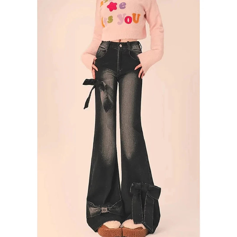 Gothic Flare Jeans With Bow – Juneptune