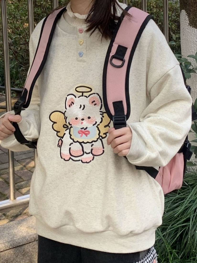 Angel Kitty Embroidered Pullover – Juneptune