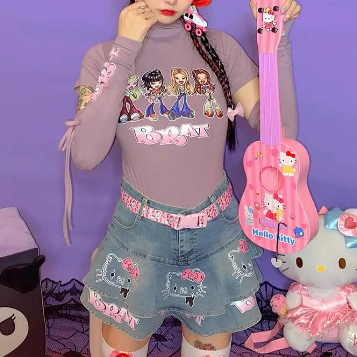 Sugarcat Brat Denim Ruffle Skirt – Juneptune