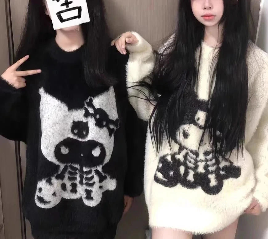 Skeleton Kuromi Fuzzy Sweater – Juneptune