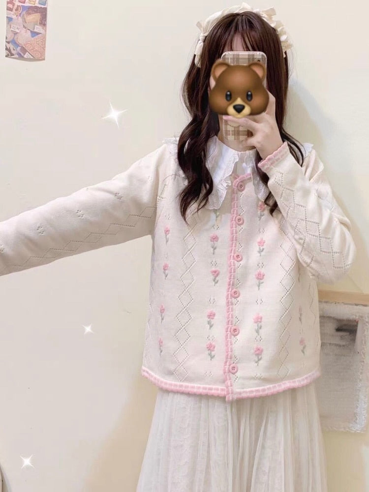 Kawaii Floral Embroidery Cardigan – Juneptune